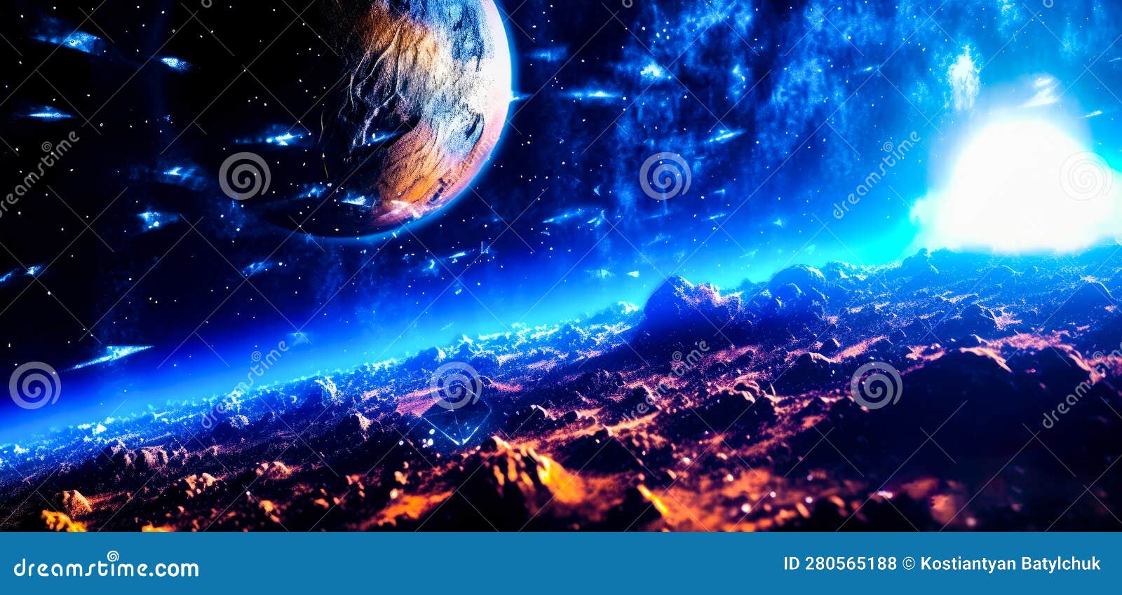 View of the Earth from Space, with Bright Blue Sky in the Background ...