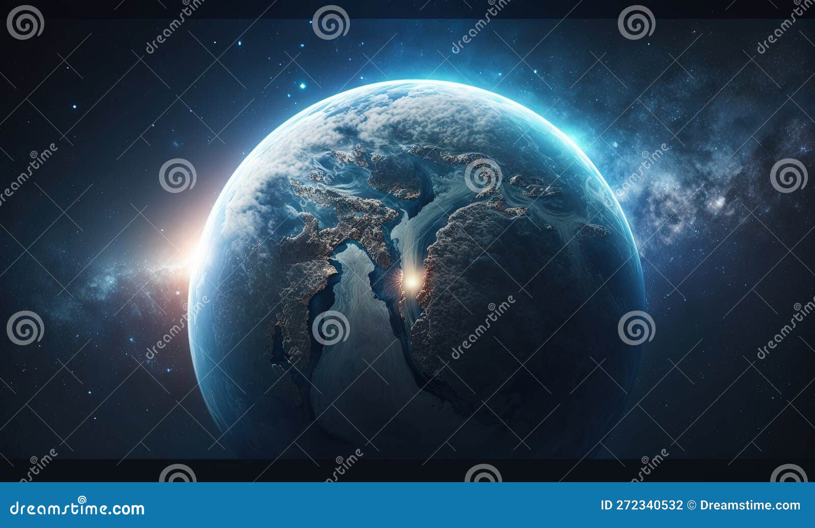 A View of the Earth from Space with a Bright Light Shining on it Stock ...