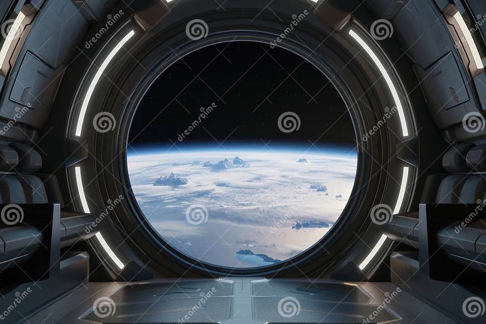 View of Earth from Space through Spacecraft Window Stock Illustration ...