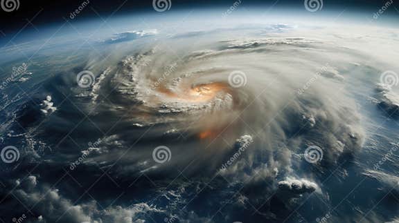 View of the Earth from Space, Visible Thunder Storm with Cloud Vortex ...