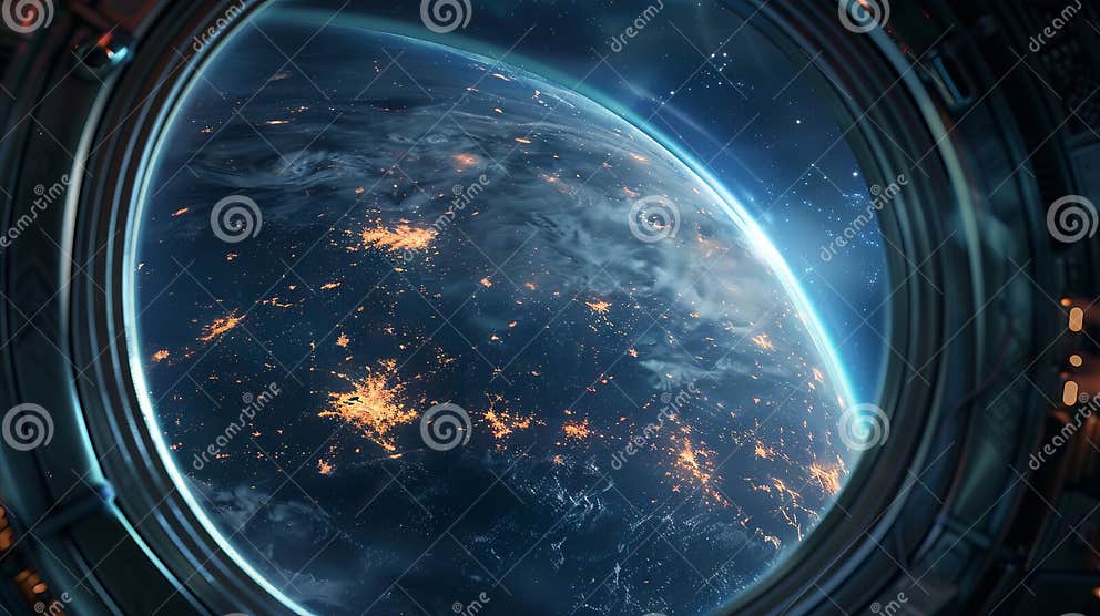 A View of the Earth through a Window Stock Photo - Image of blue ...