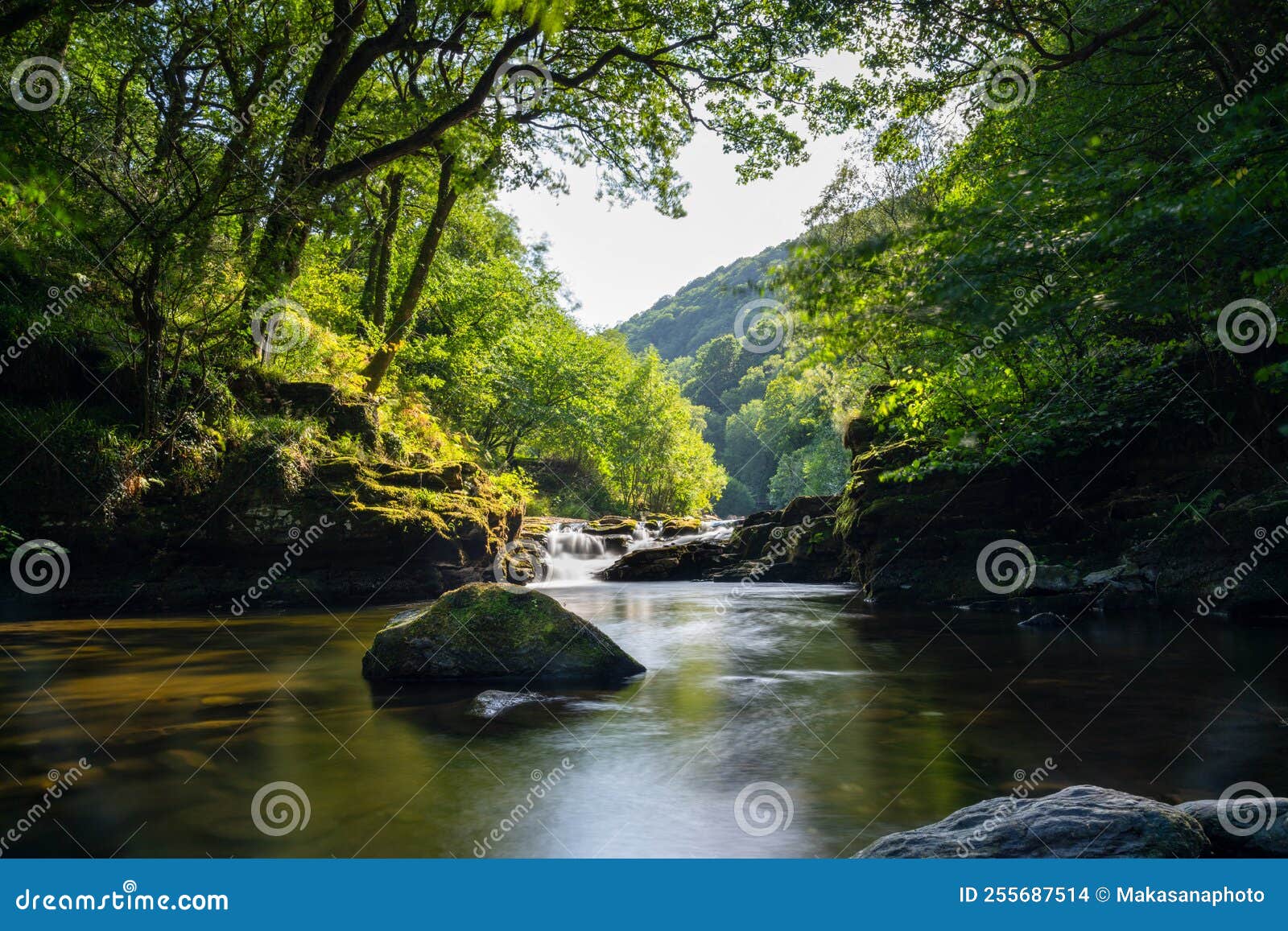 View of the East Lyn River and Watersmeet in Lynmouth in North Devon in ...