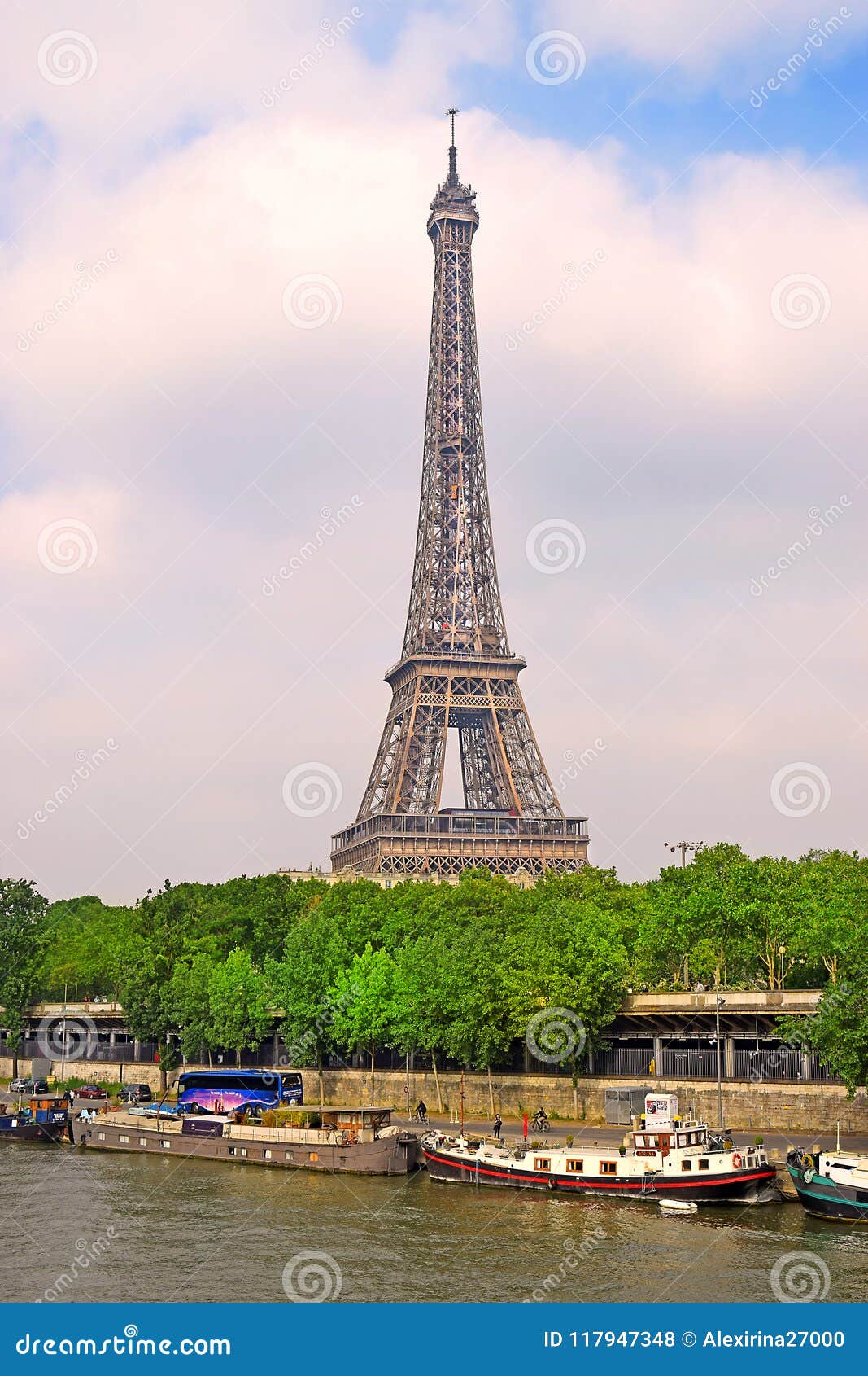 View of the Eiffel Tower and River Seine in Paris Stock Photo - Image ...