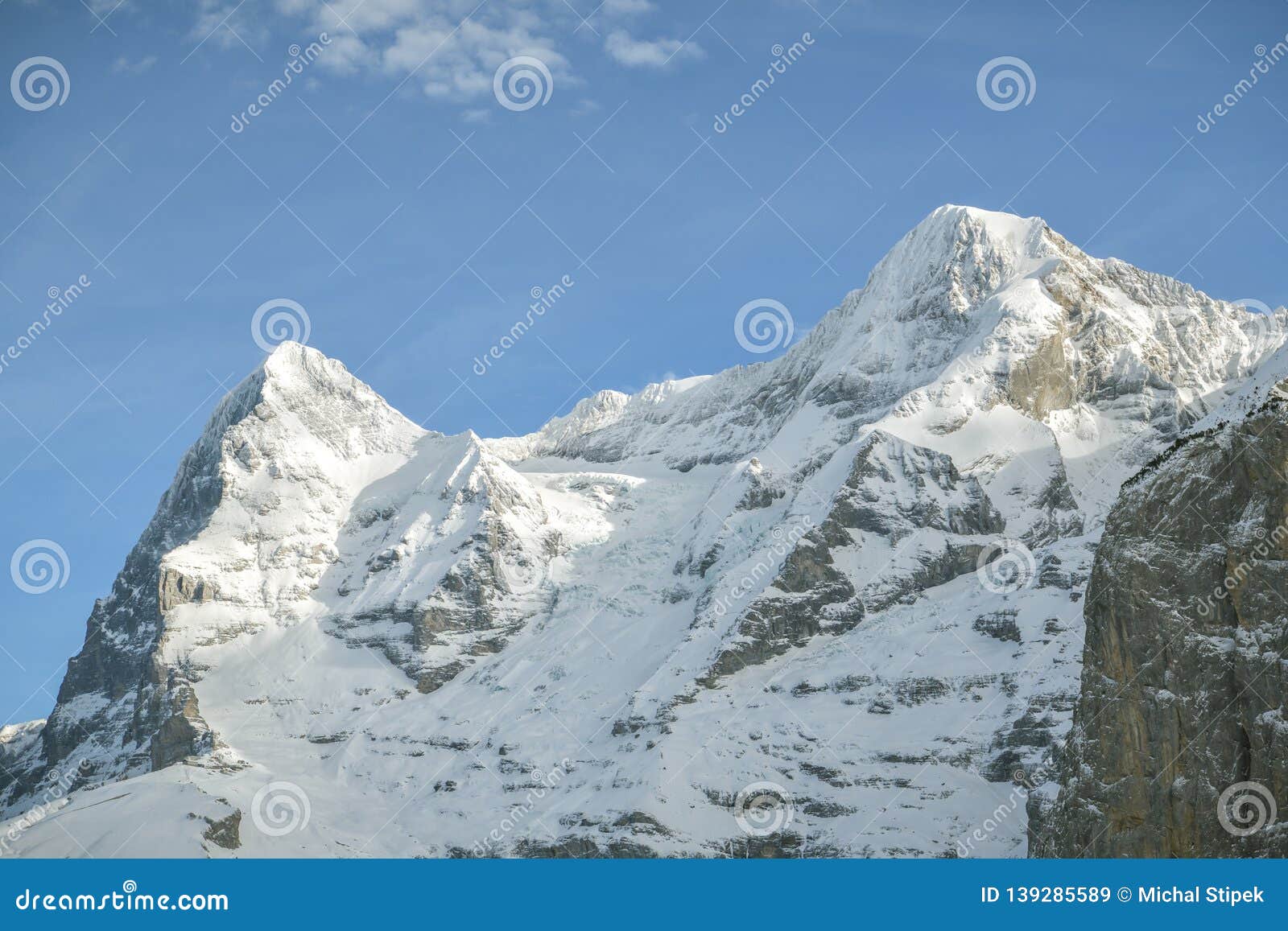 View on Eiger and Monch Peaks in Bernese Alps Stock Image - Image of ...