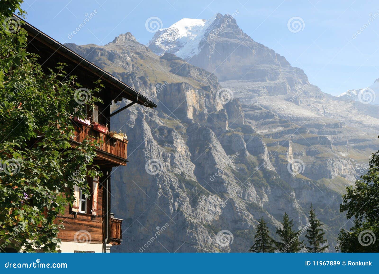 View of Eiger from Murren Switzerland Stock Image - Image of homes ...