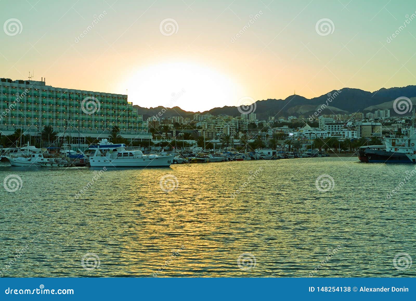 View of the Eilat Bay with Yachts Stock Photo - Image of outdoor, light ...