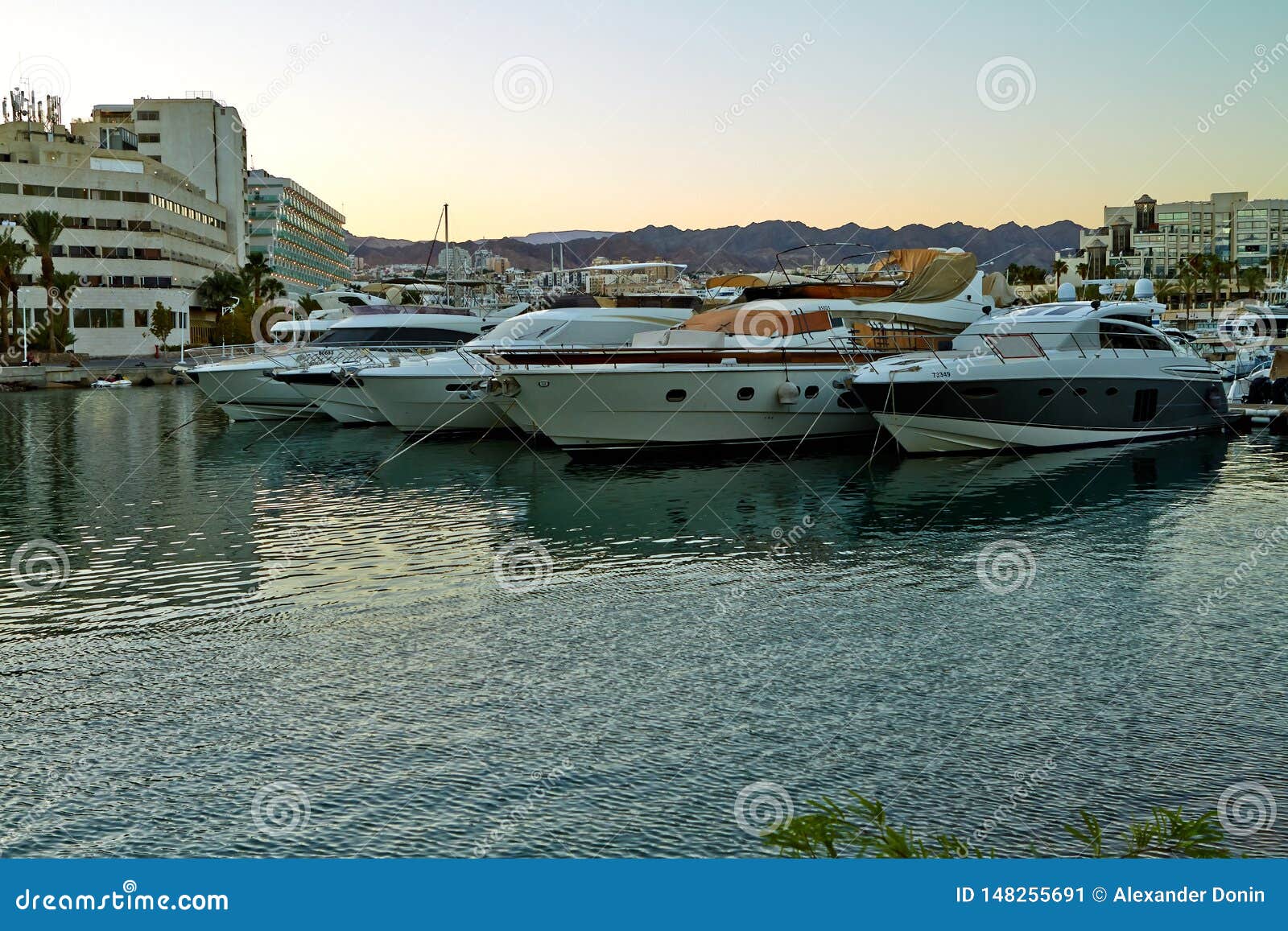 View of the Eilat Bay with Yachts Stock Image - Image of beach, evening ...