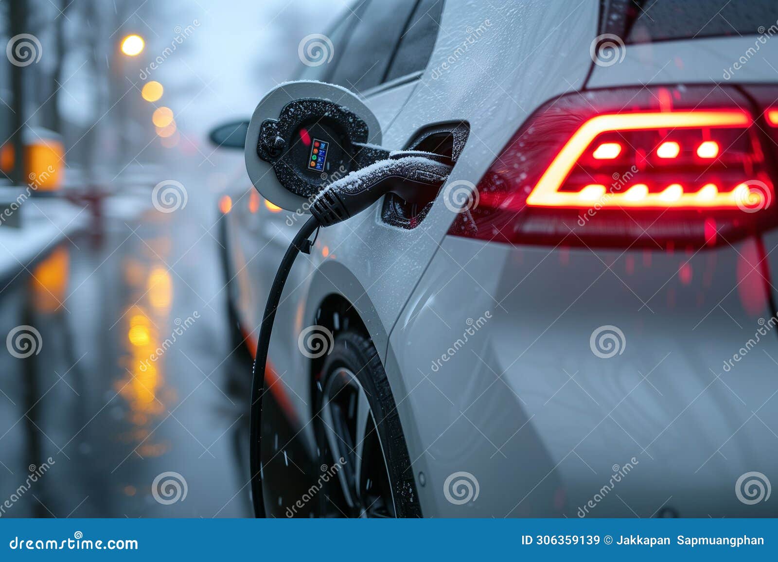 View of an Electric Car Charging Column and in the Background a Partial ...