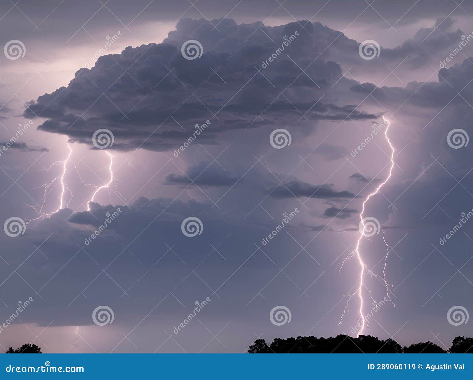 View of an Electric Storm on the Trees with Lightnings Stock ...