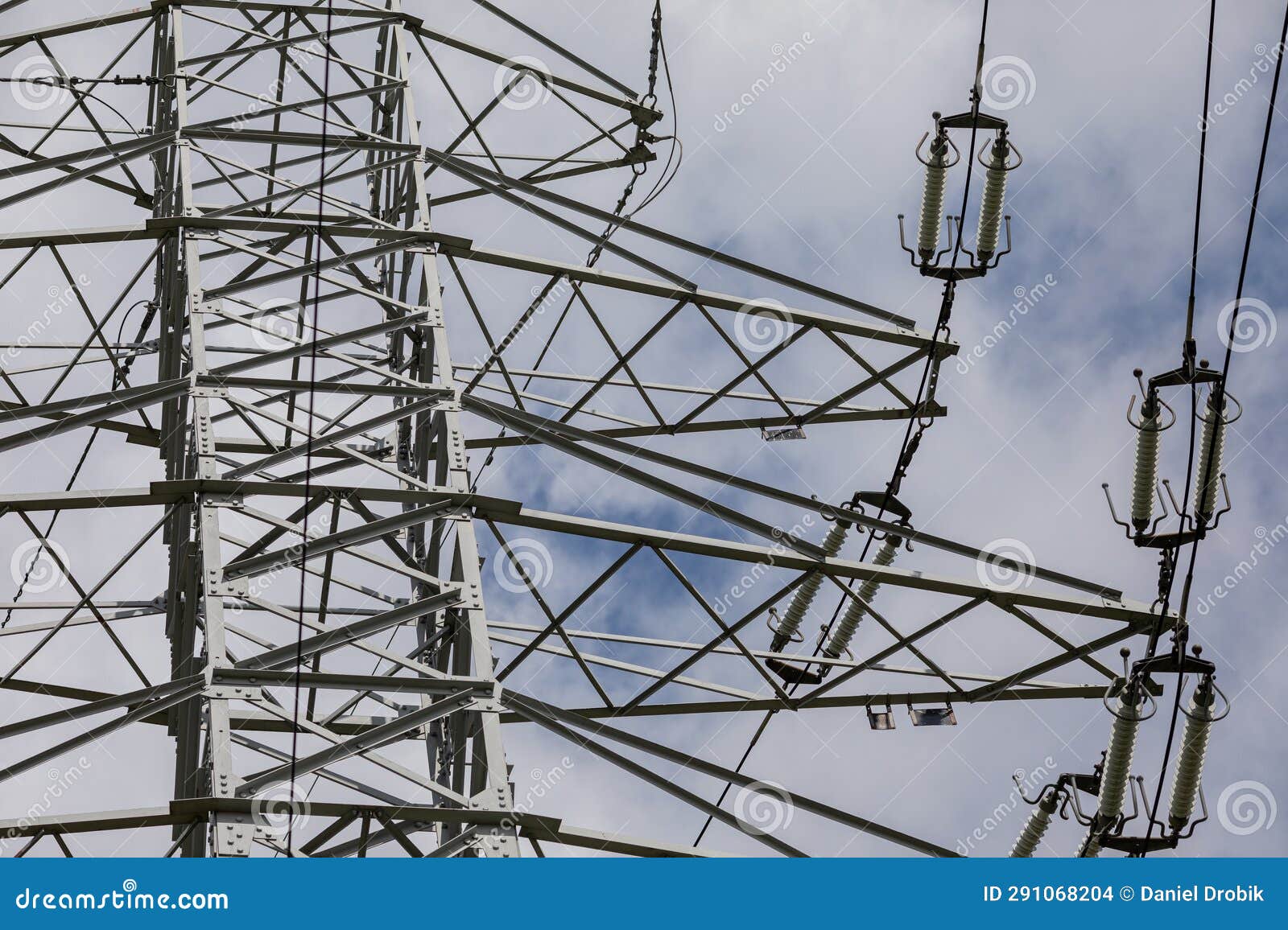 View of Electrical Insulators on a High-voltage Overhead Line Pole ...