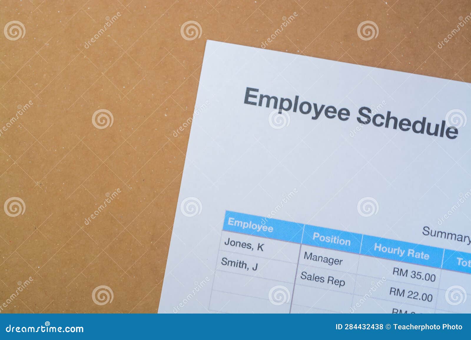 View of an Employee Schedule Sheet Paper, with a Concept of Managing ...