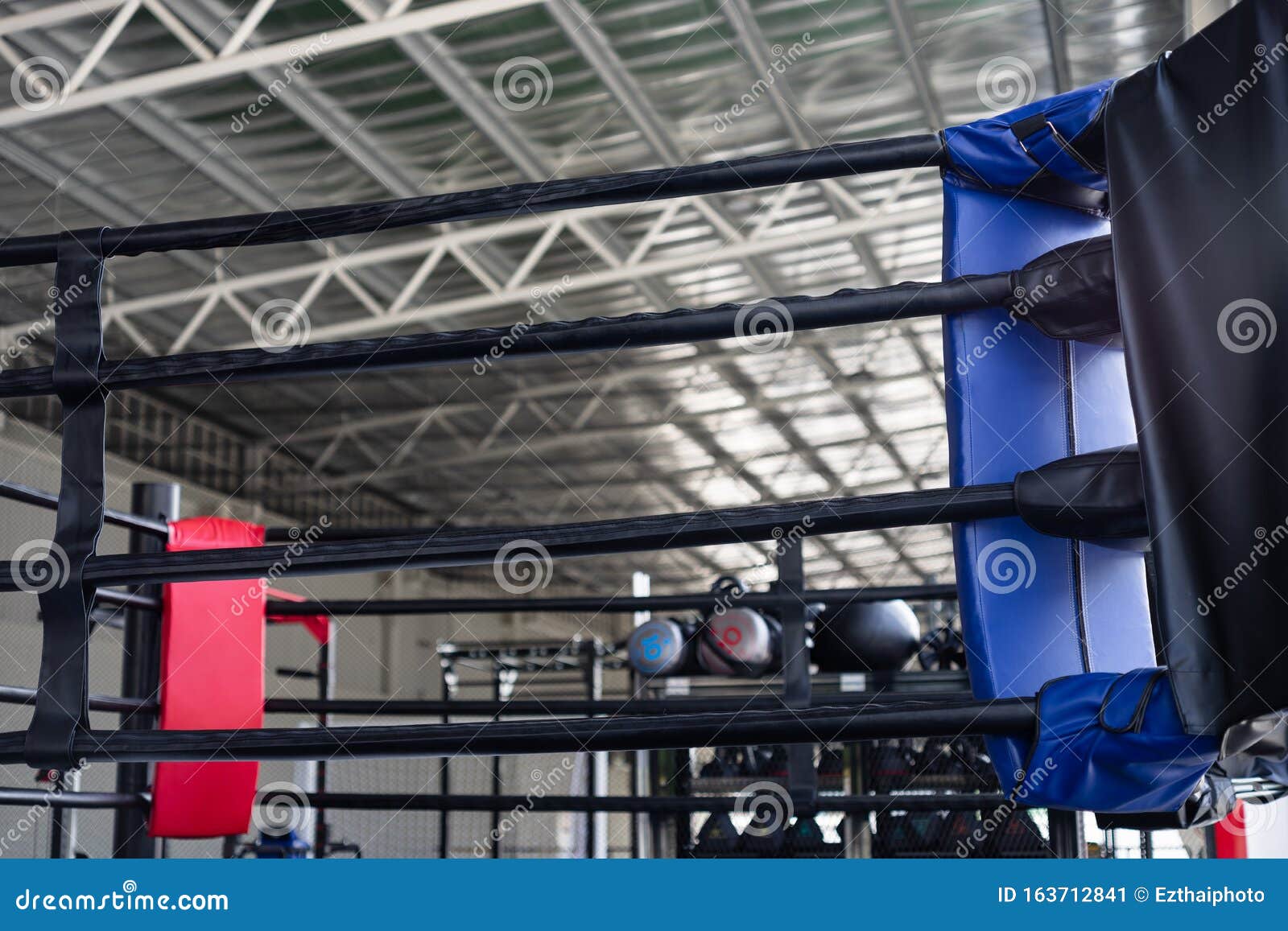 Empty Boxing Ring In The Beams Of Searchlights Royalty-Free Stock ...