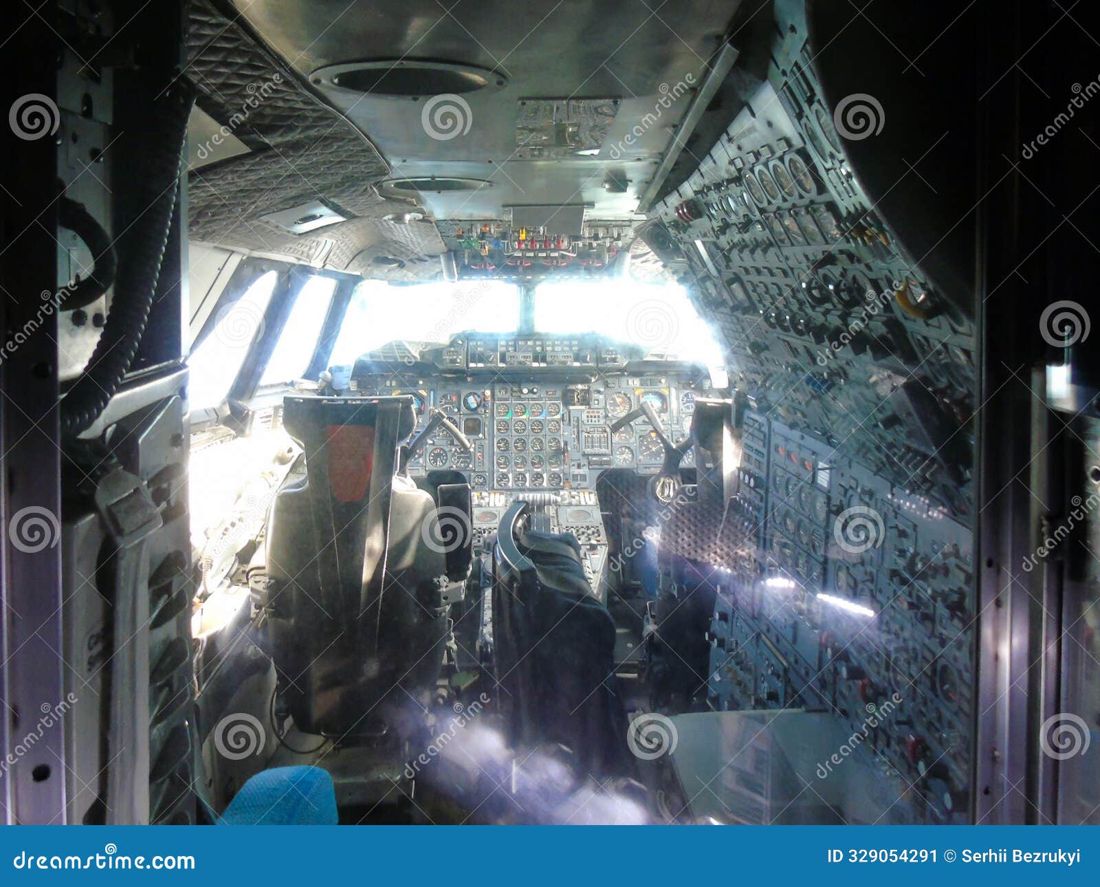 View into the Empty Cockpit of the Pilots of the Passenger Plane Stock ...