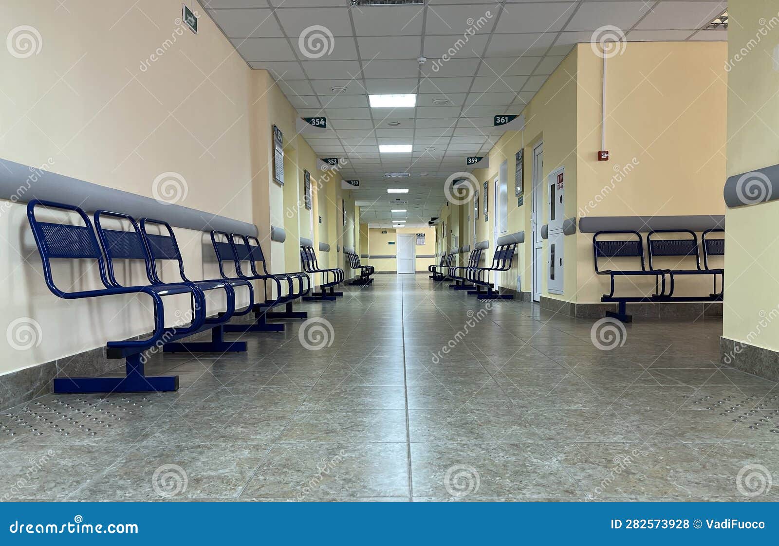 A View of an Empty Hospital Corridor with Visitor S Chairs Stock Photo ...