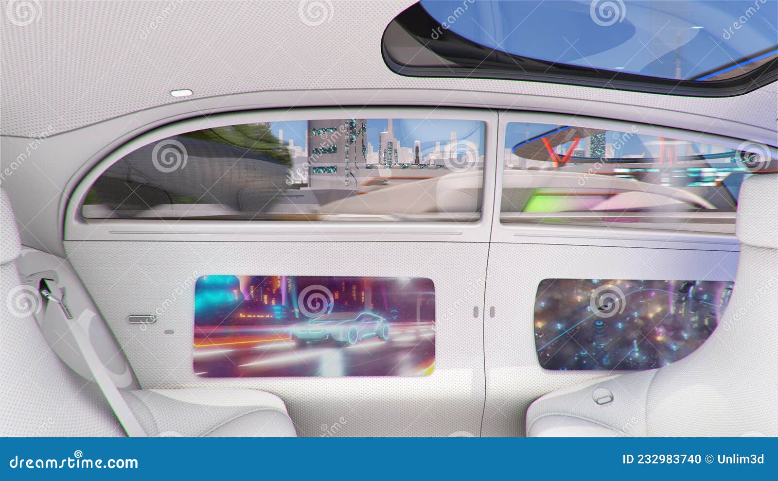 View of the Empty Interior of the Car. Car on Autopilot. Modern ...
