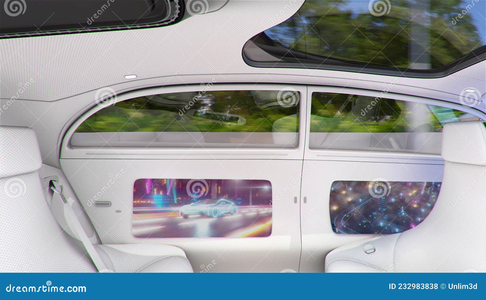 View of the Empty Interior of the Car. Car on Autopilot. Modern ...