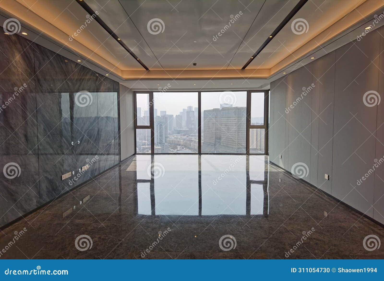 View into an Empty Living Room Stock Photo - Image of skirting, lamp ...