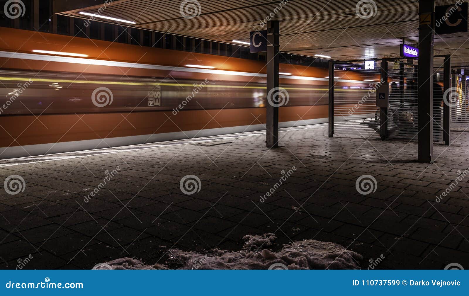 Metro station on the night stock image. Image of rear - 110737599