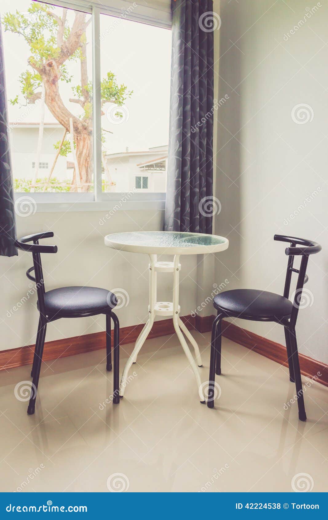 View of Empty Room with Wooden Table and Chair Stock Photo - Image of ...