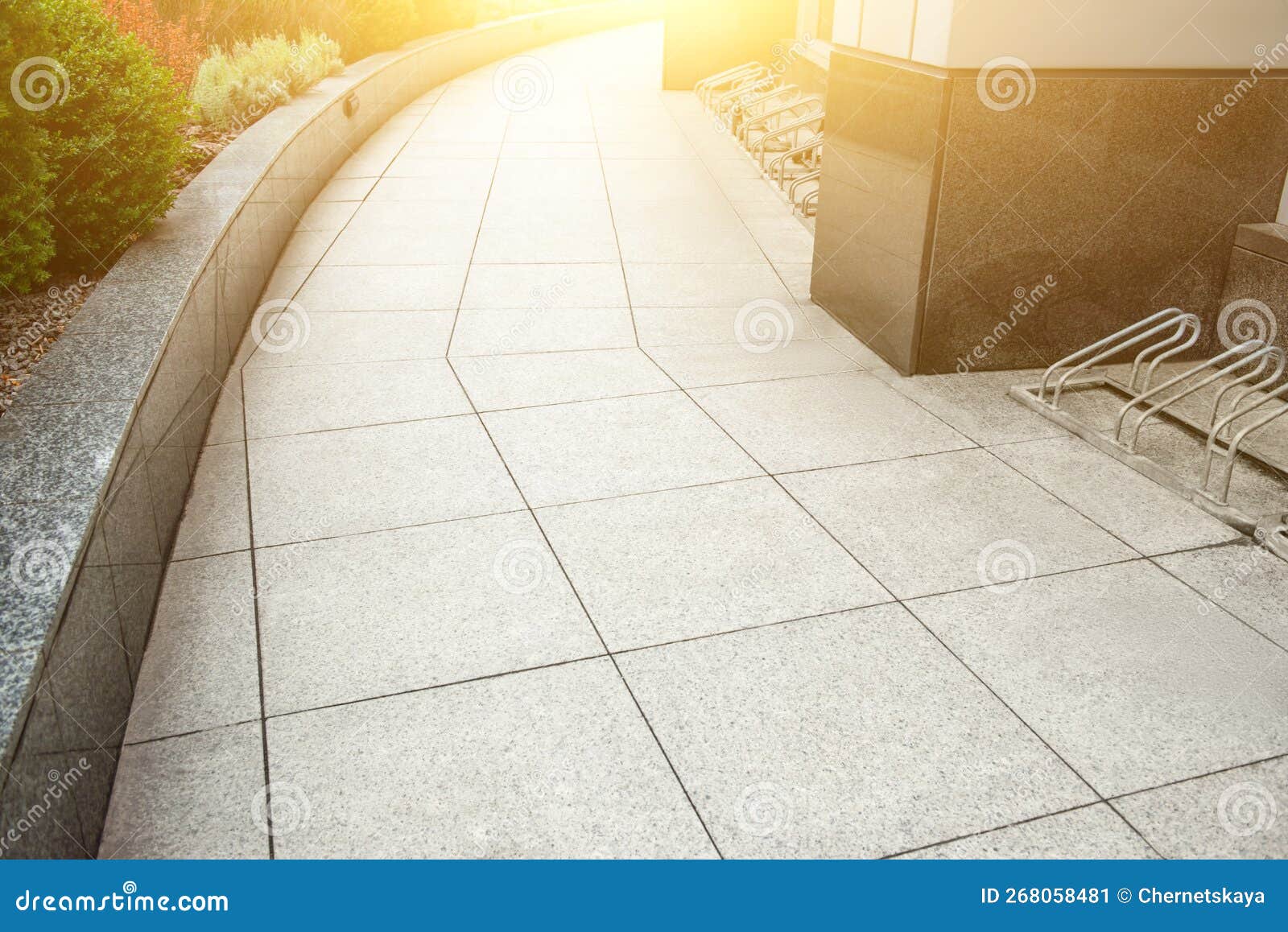 View on Empty Sidewal Path and Plants. Footpath Covering Stock Image ...