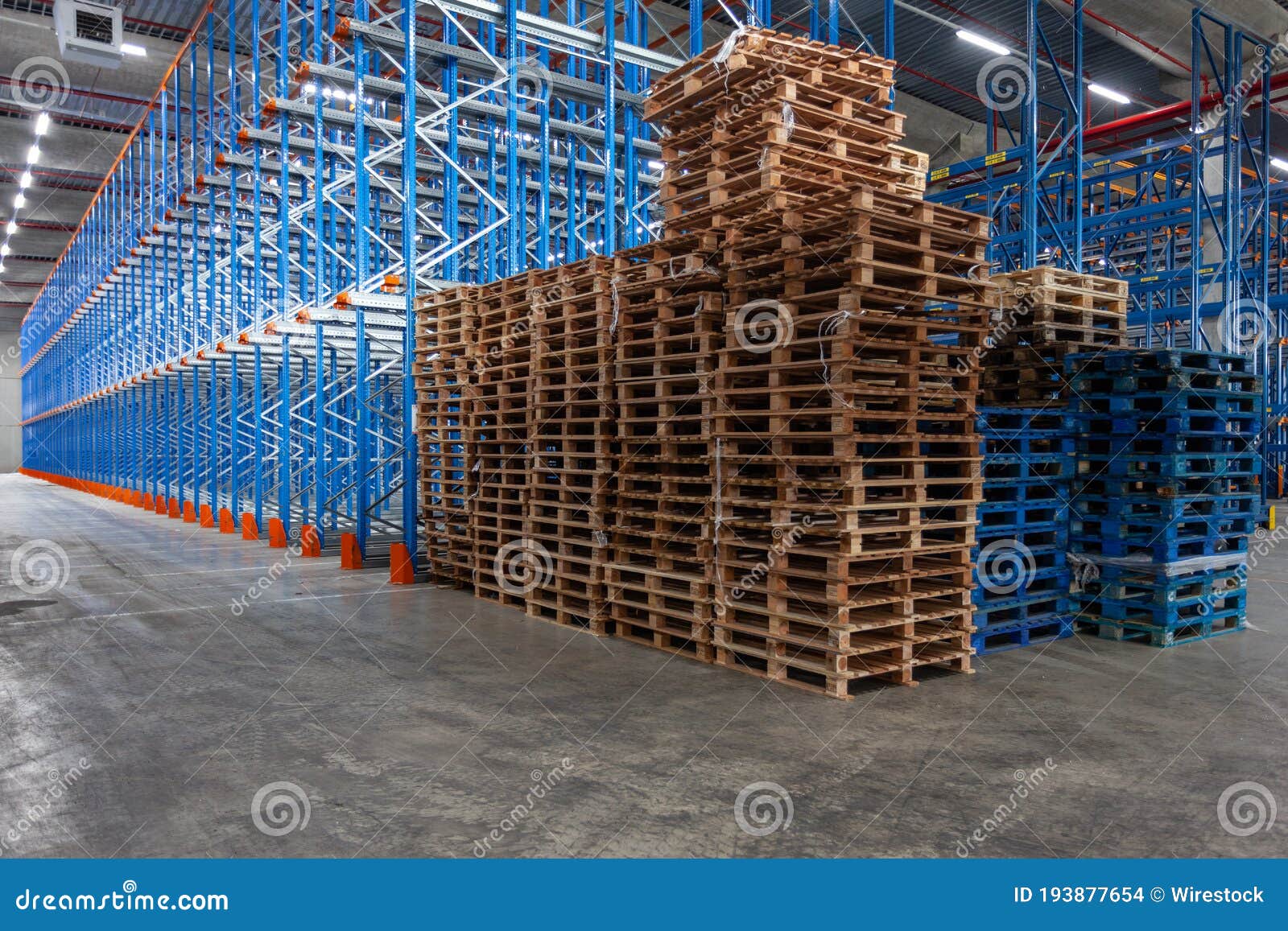 View of Empty Storage Racks and Wooden Pallets in a Warehouse Stock ...