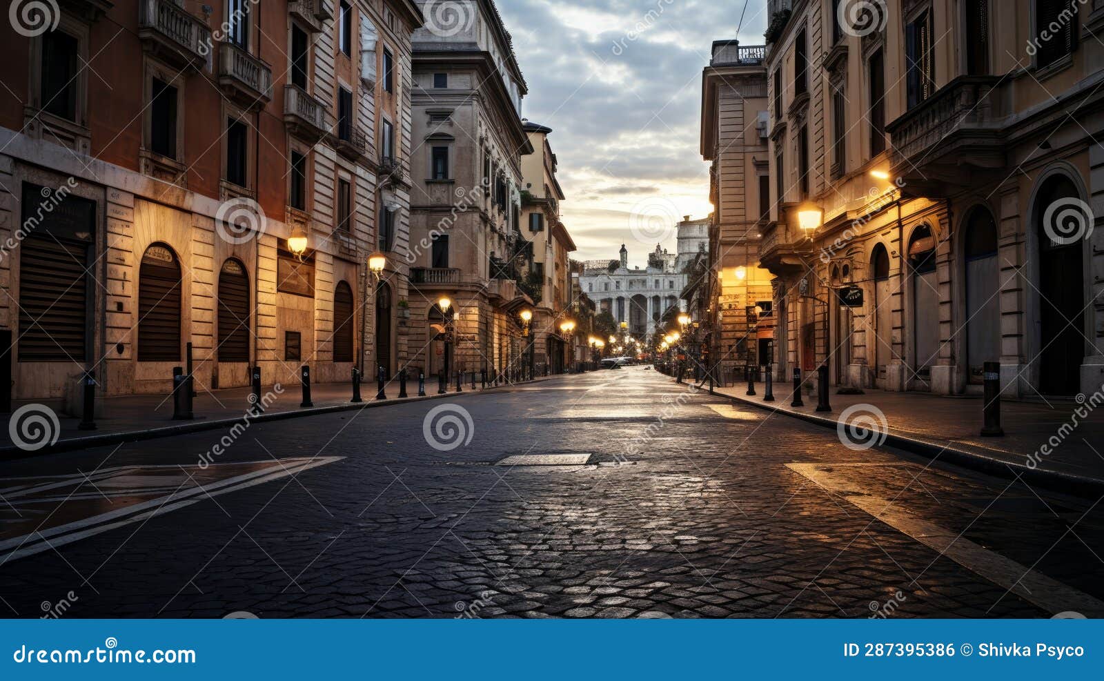 View of Empty Streets of Rome Generative AI Stock Illustration ...
