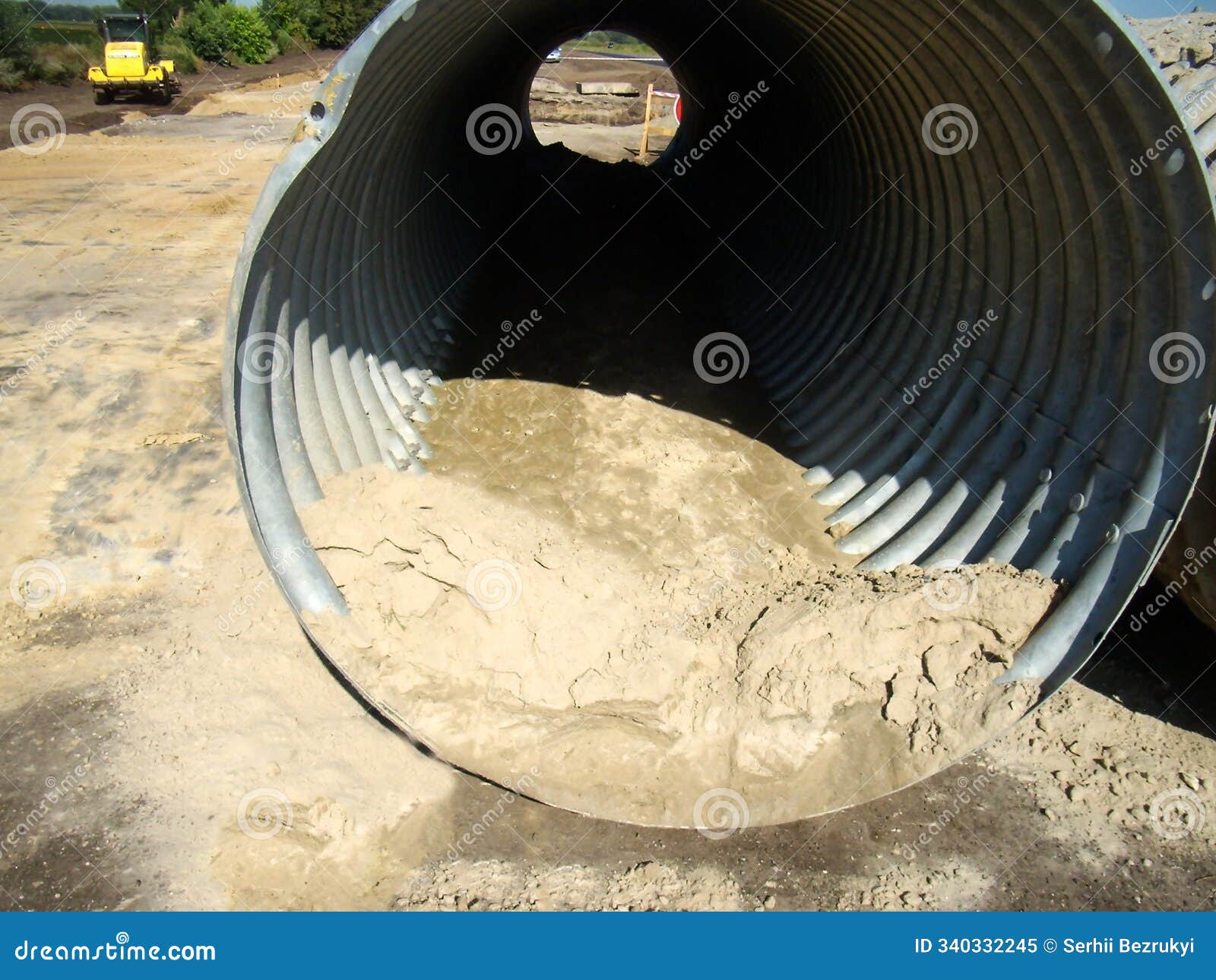 View from the End of a Large Corrugated Drainage Pipe Lying on the ...