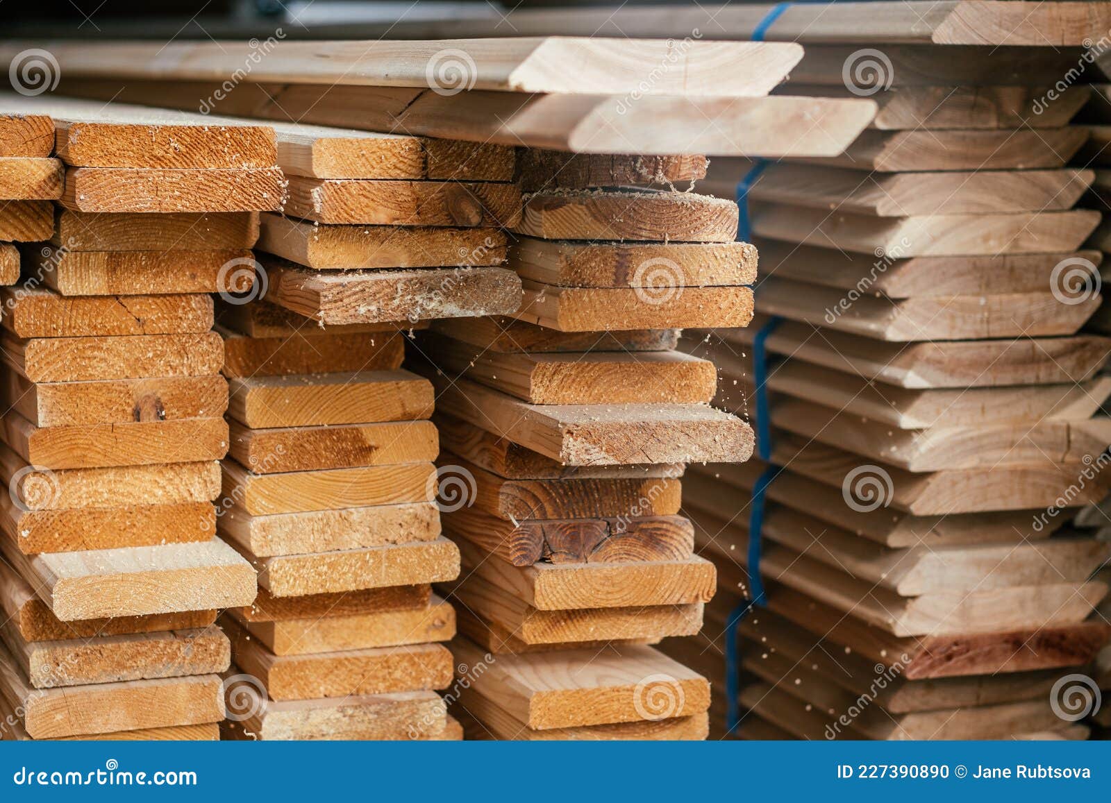 View of Ends of Stacked Edged Boards for Construction of Fence or ...