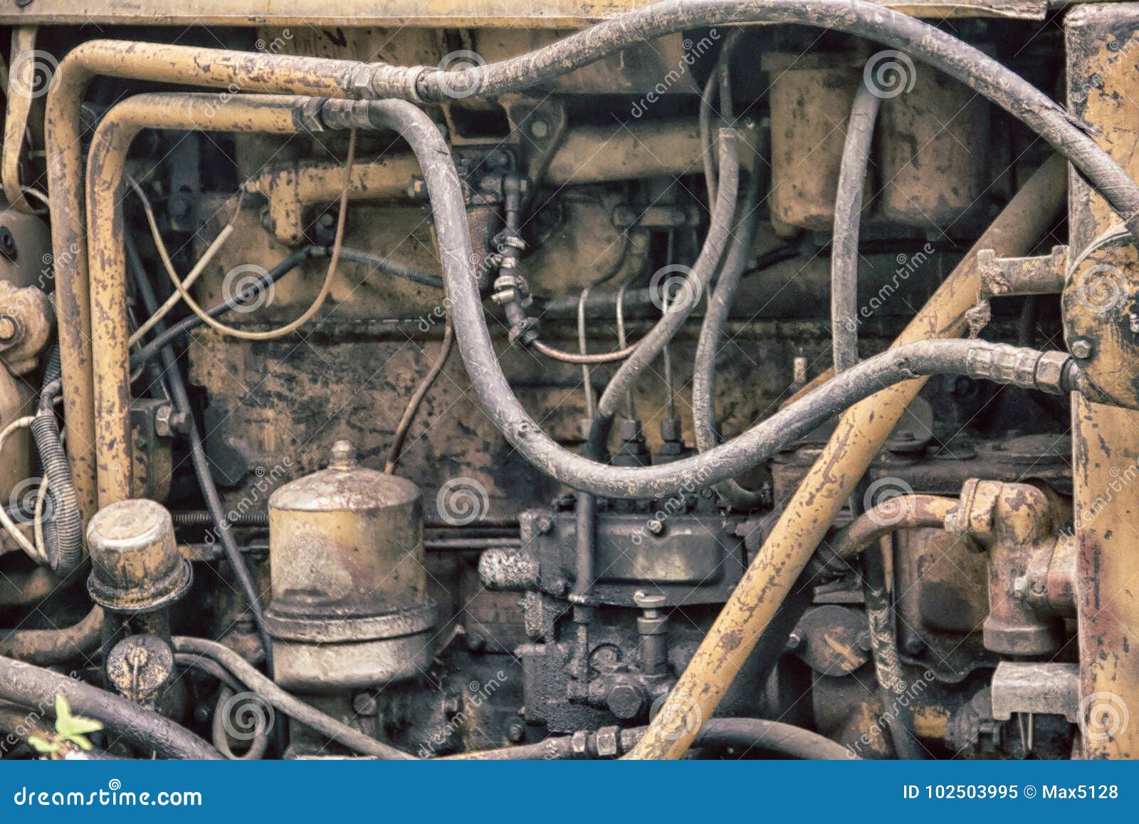 View of Engine of Caterpillar with Pipelines Stock Image - Image of ...