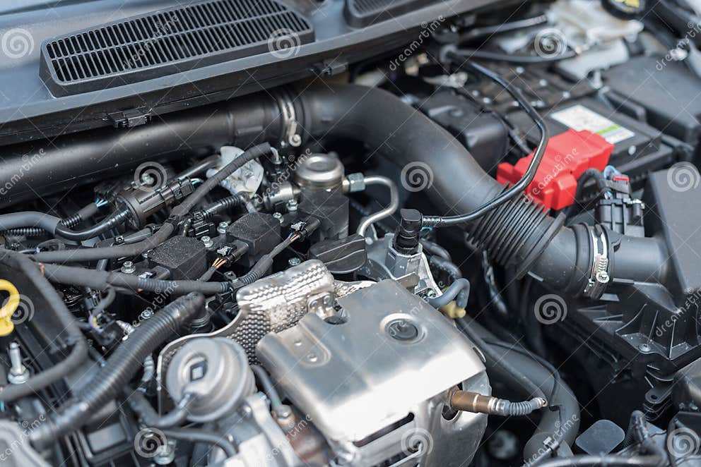 View of engine compartment stock image. Image of mechanical - 97593567
