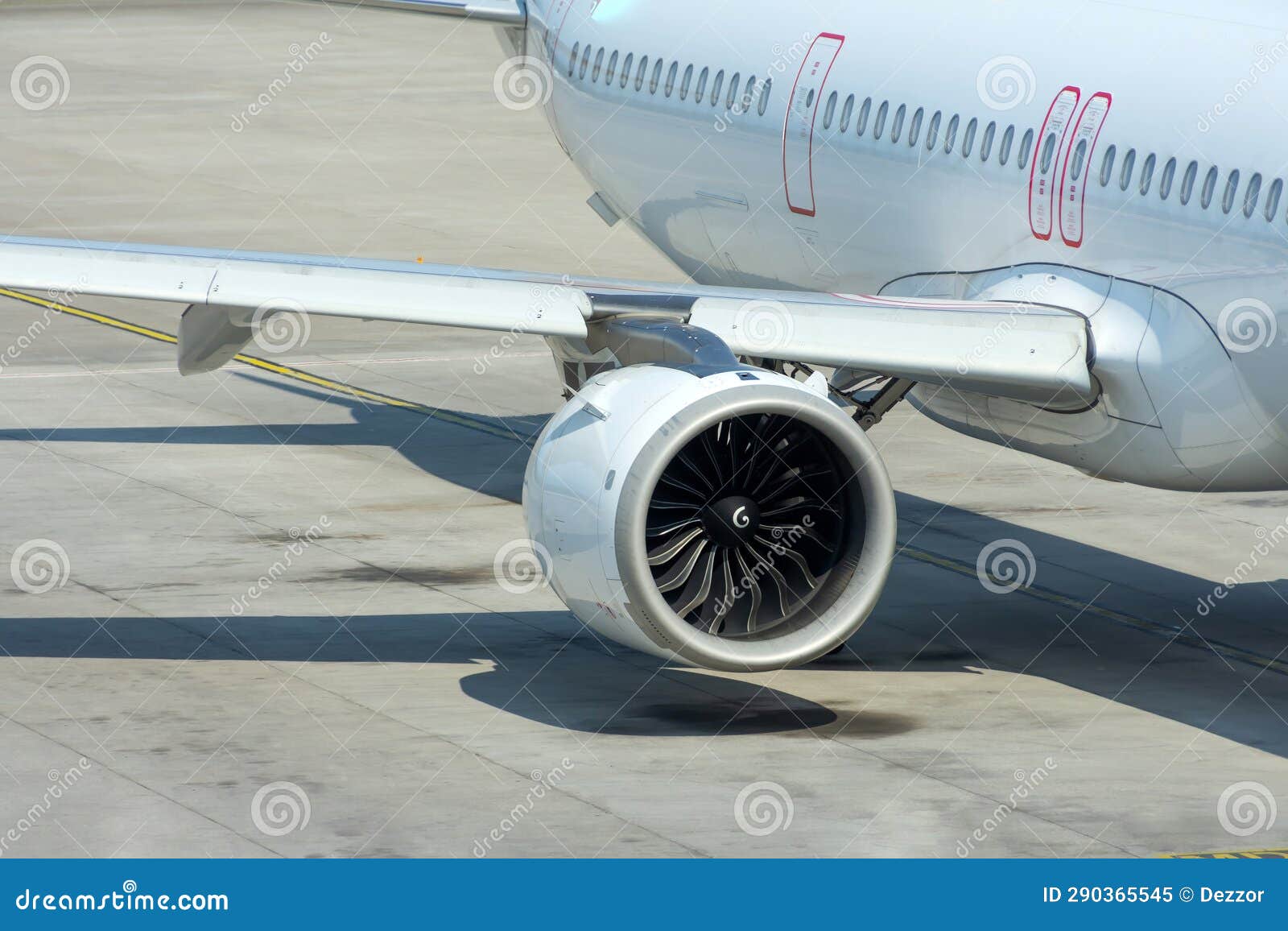 View of the Engine of a Passenger Jet Aircraft Wing and Fuselage with ...