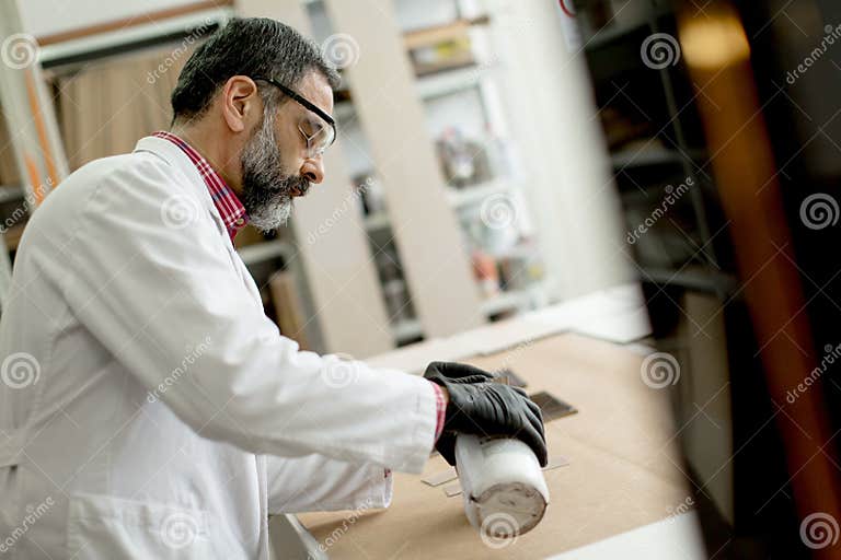 Engineer in the Laboratory Examines Ceramic Tiles Stock Photo - Image ...