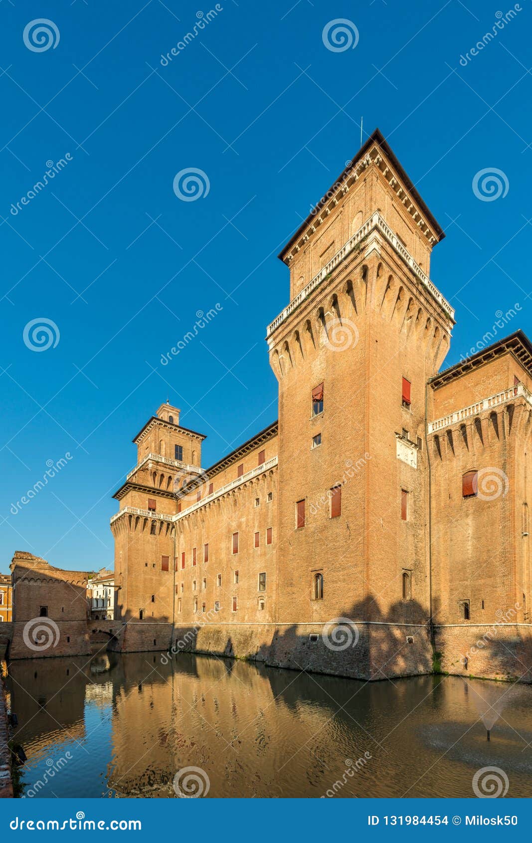 View at the Estense Castle with Moat in Ferrara - Italy Stock Photo ...