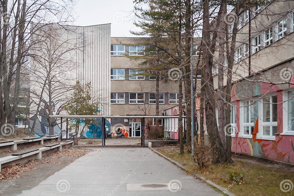 View of the Exterior of a High School on Cold Spring Day. Stock Photo ...