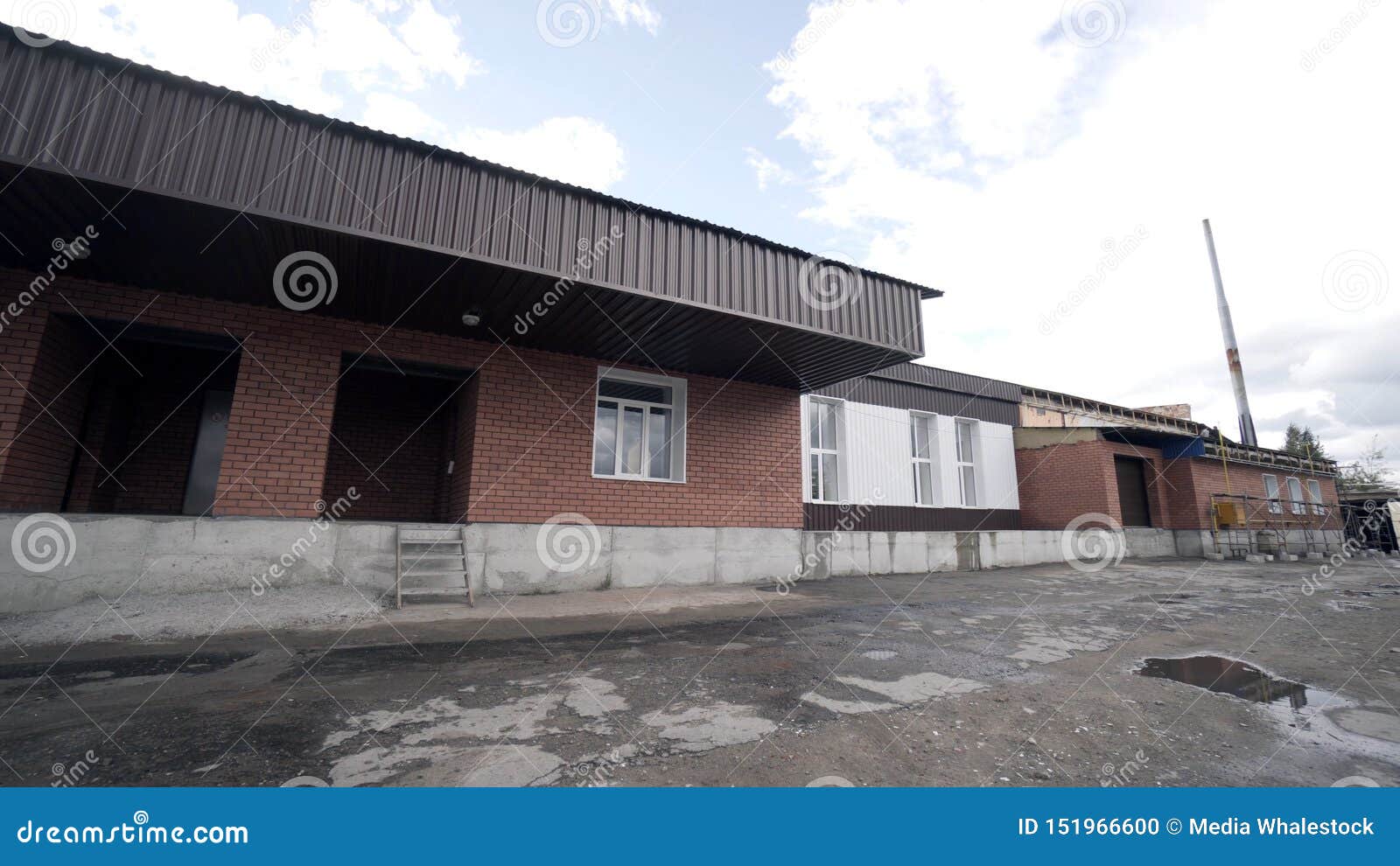 View Of Exterior Of Small Factory. Action. Facade Of Old Building Of ...