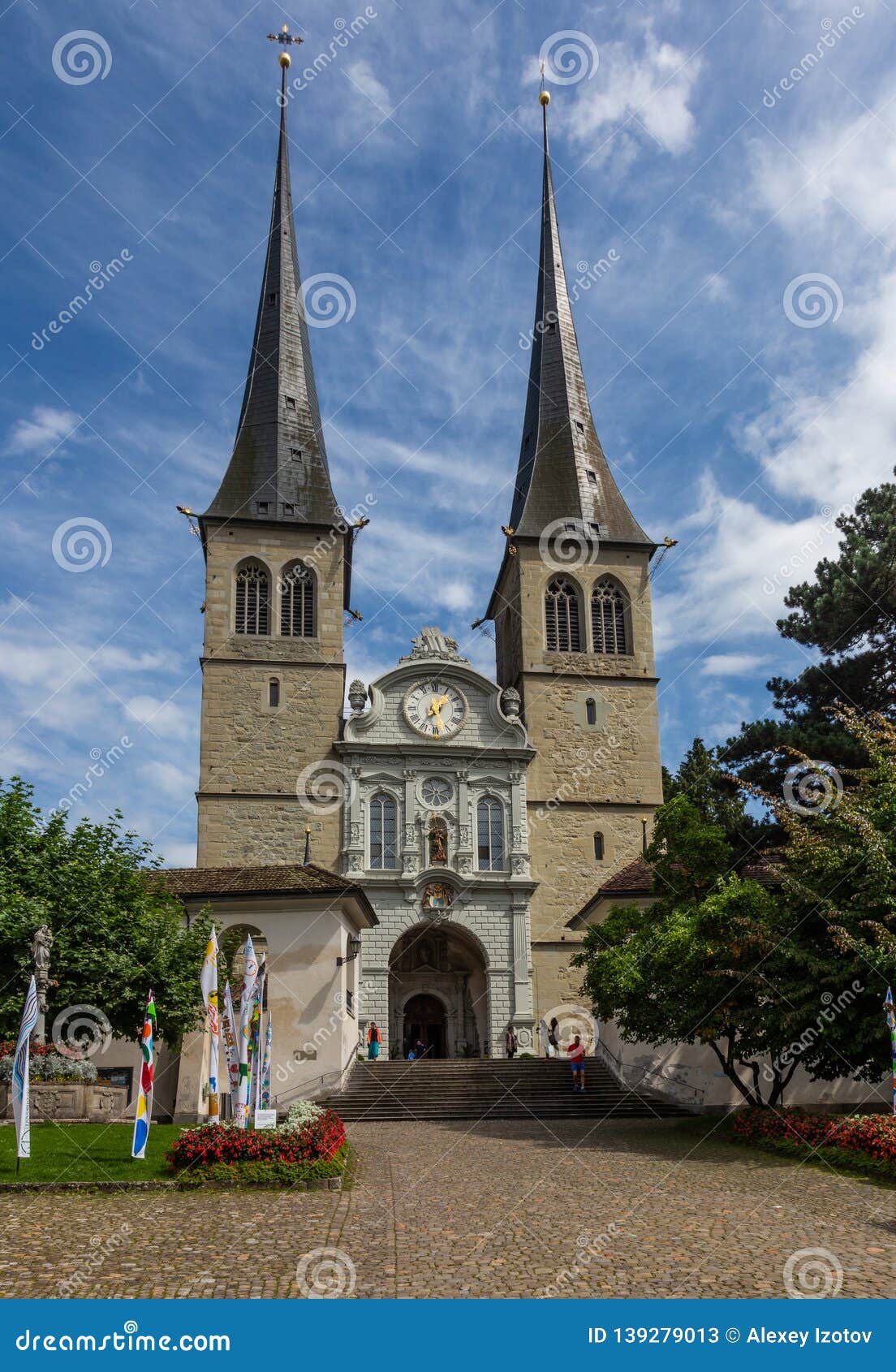 View of the Facade of the Church of St. Leodegar in Lucerne ...