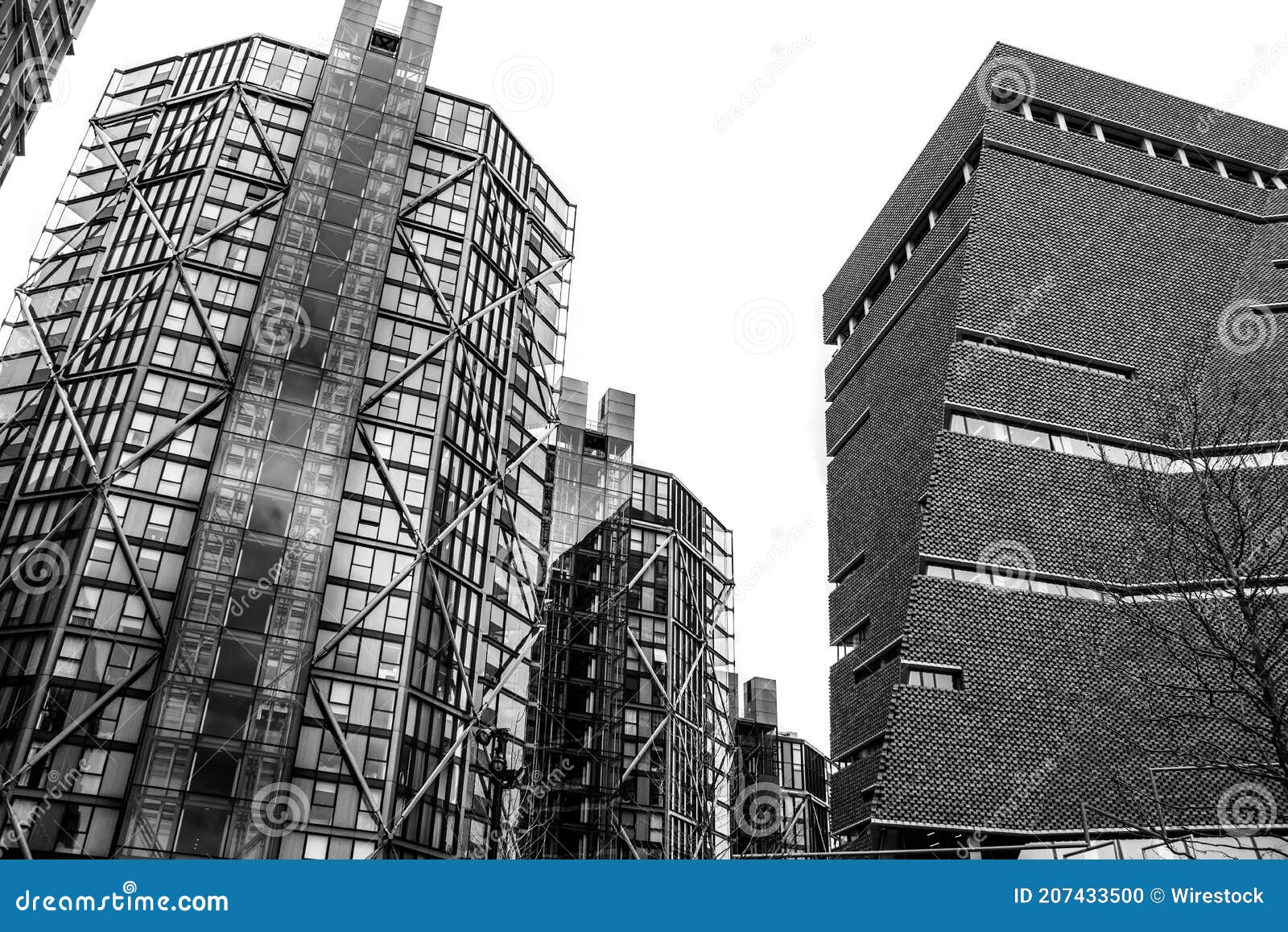 View of the Facade of Modern Commercial Buildings in Grayscale Stock ...