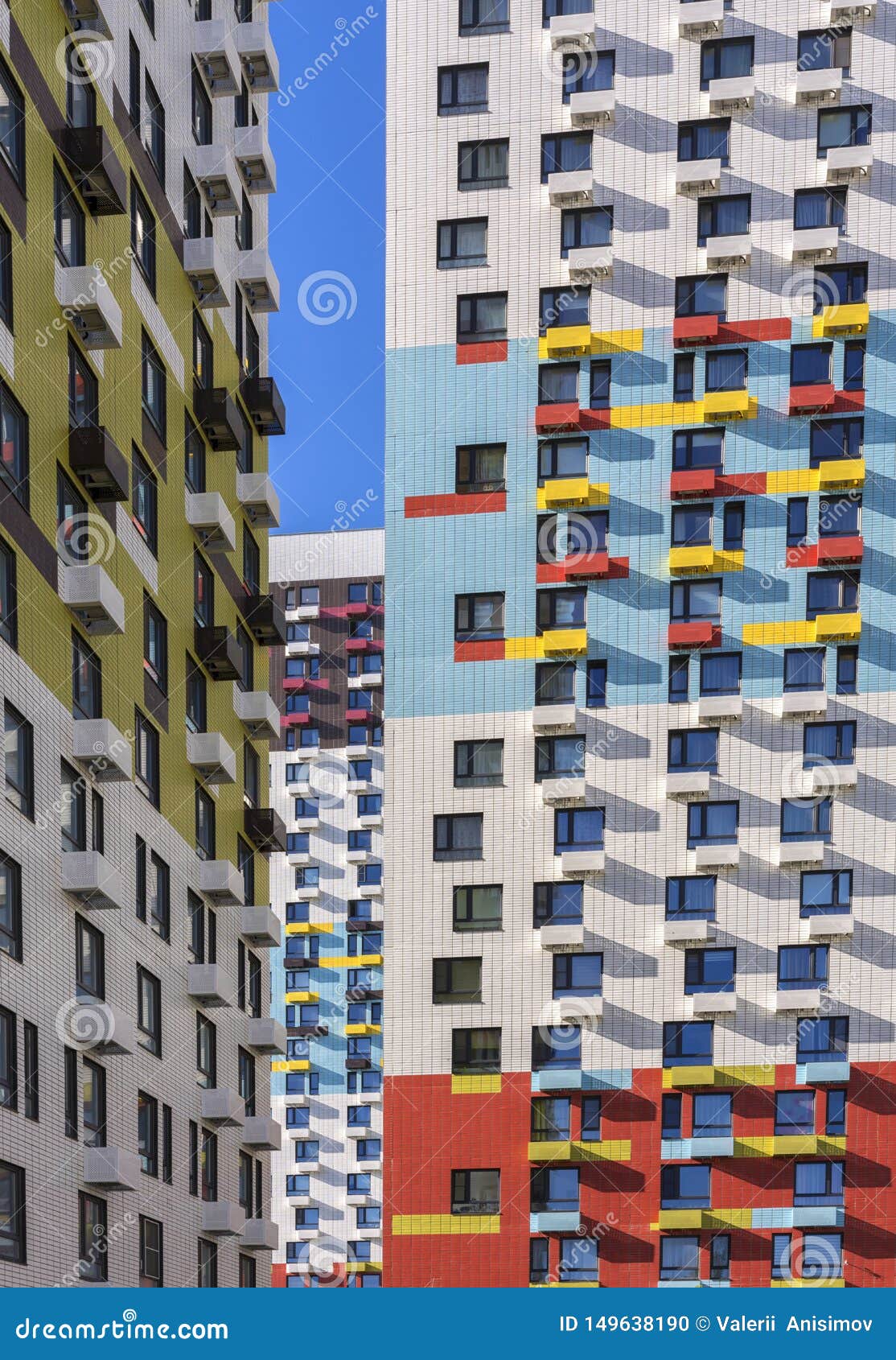 View of the Facade of a Multi-storey Residential Building. Colorful ...