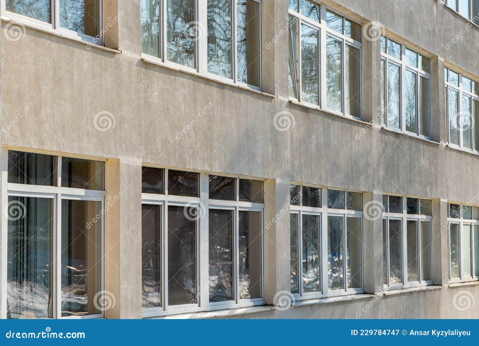 View of the Facade of an Office Building with Large Windows. New Wide ...