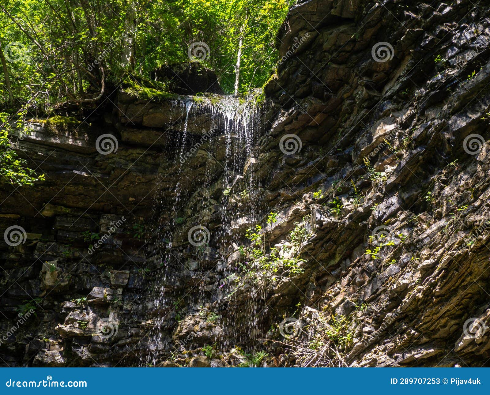 A Small Waterfall with Crystal Cold Water in the Carpathians Stock ...