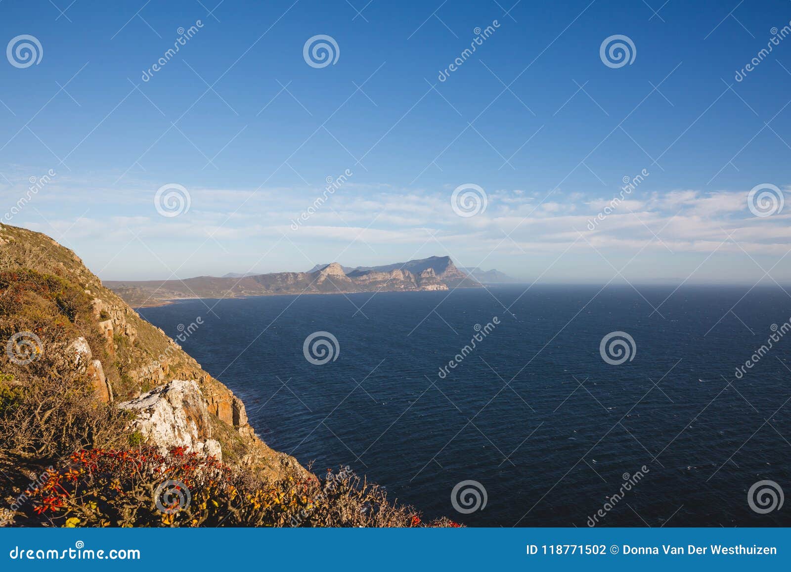 View of False Bay from Cape Point Stock Photo - Image of clouds ...