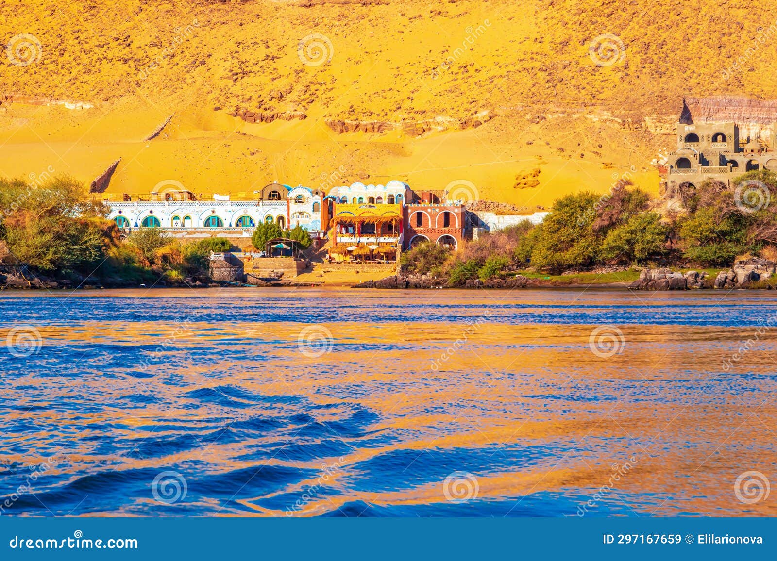 View of the Famous Nubian Village from the Nile Stock Image - Image of ...