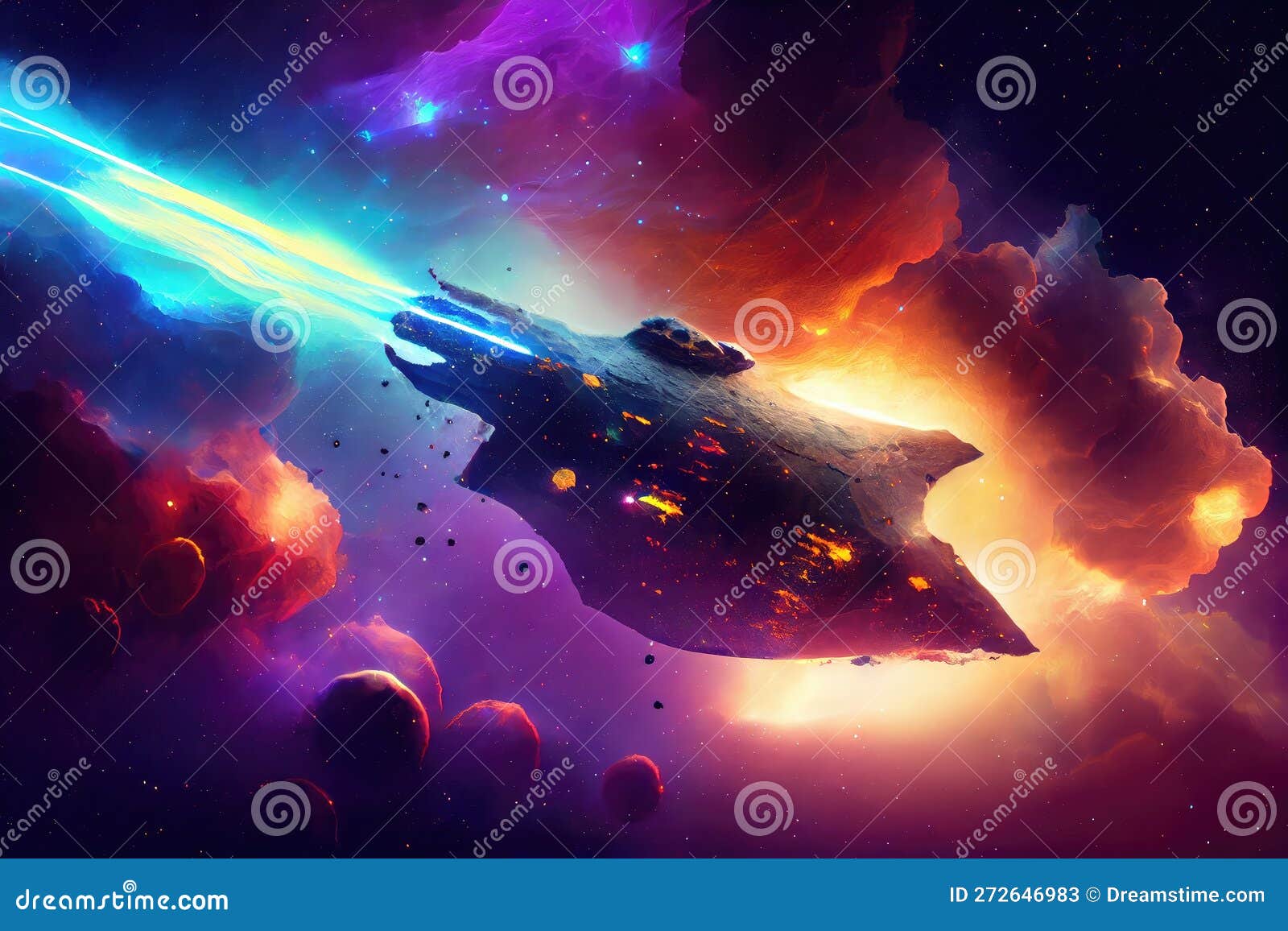 View of the Fantastic Spaceship Navigating through Nebula, with ... View of the Fantastic Spaceship Navigating through Nebula, with ...