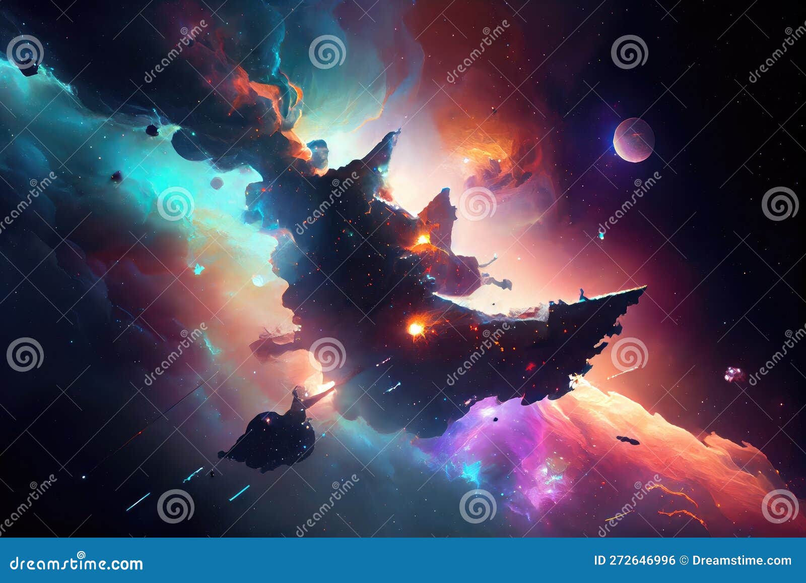 View of the Fantastic Spaceship Navigating through Nebula, with ... View of the Fantastic Spaceship Navigating through Nebula, with ...