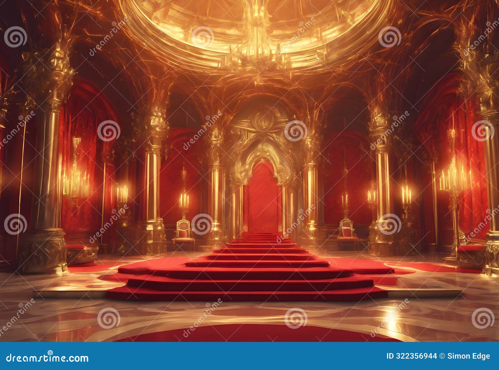 Fantasy Royal Interior With Majestic Pillars, Arches Lobby Area Stock ...