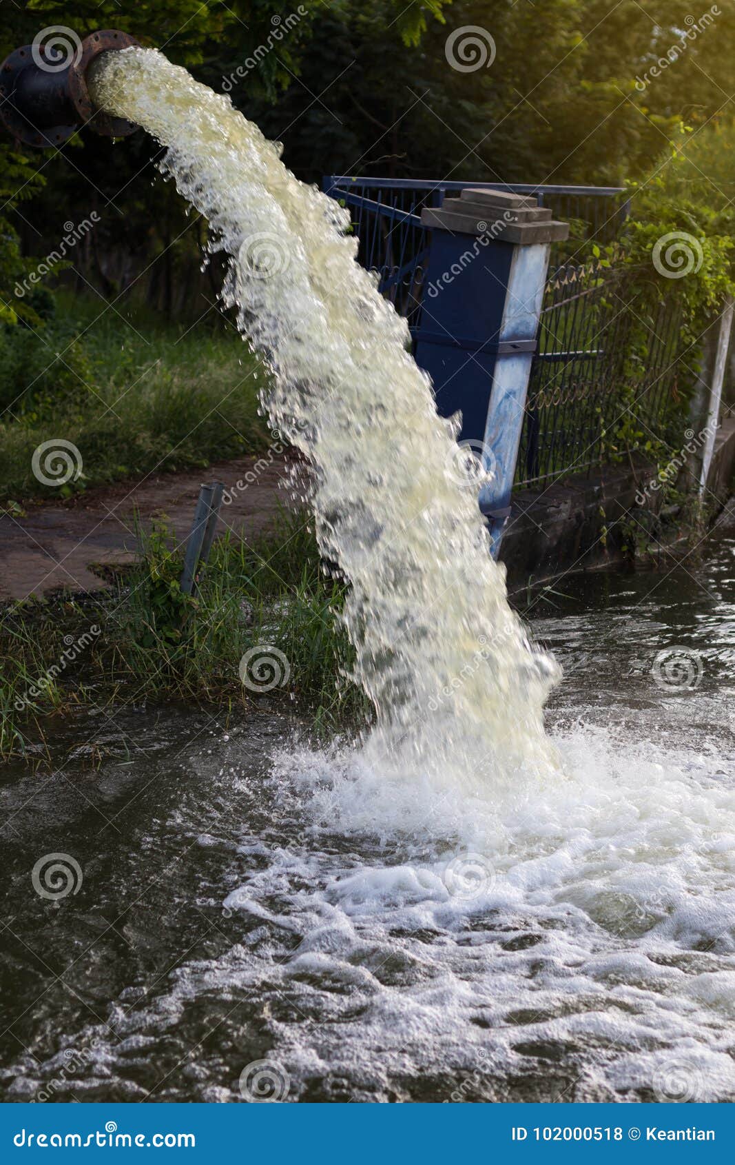 Water Flows from the Pipe into the Canal. Stock Photo - Image of ...