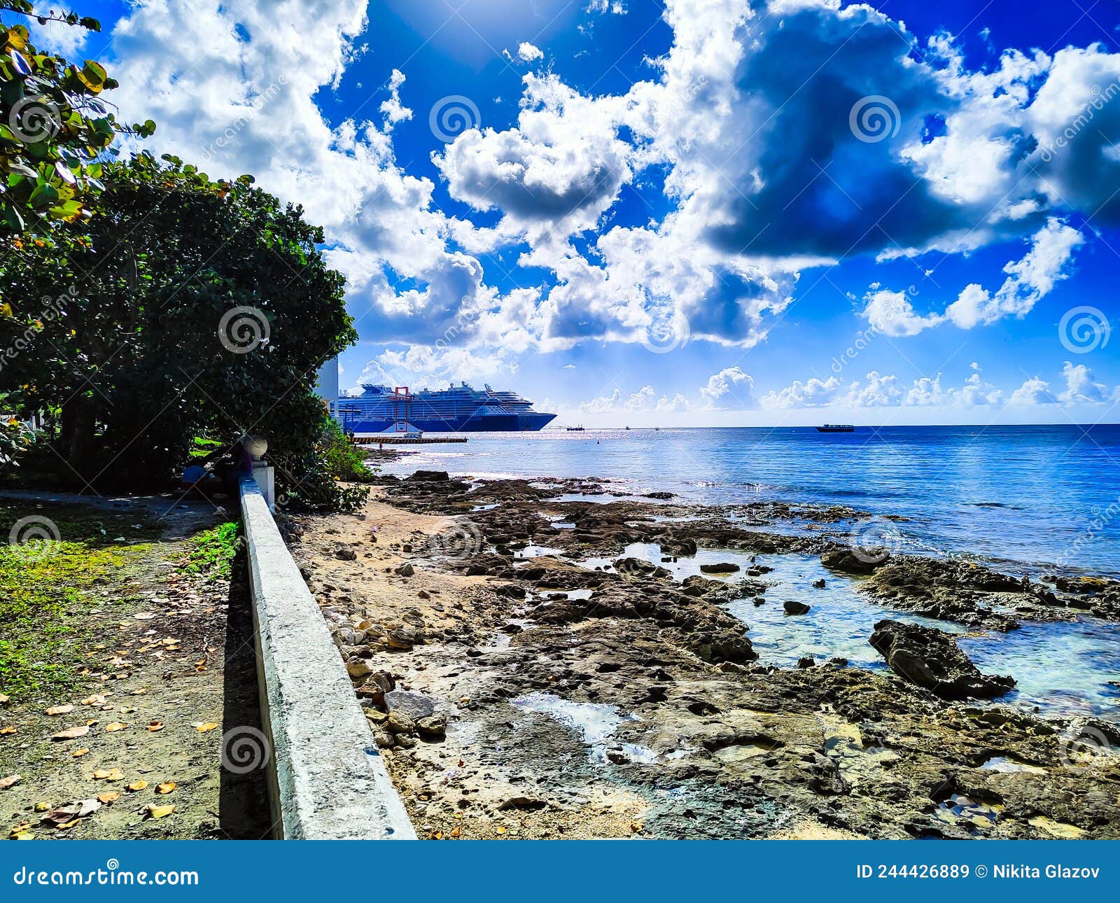 View of the Ferry in Far and Sea with Amazing Clouds Stock Image ...