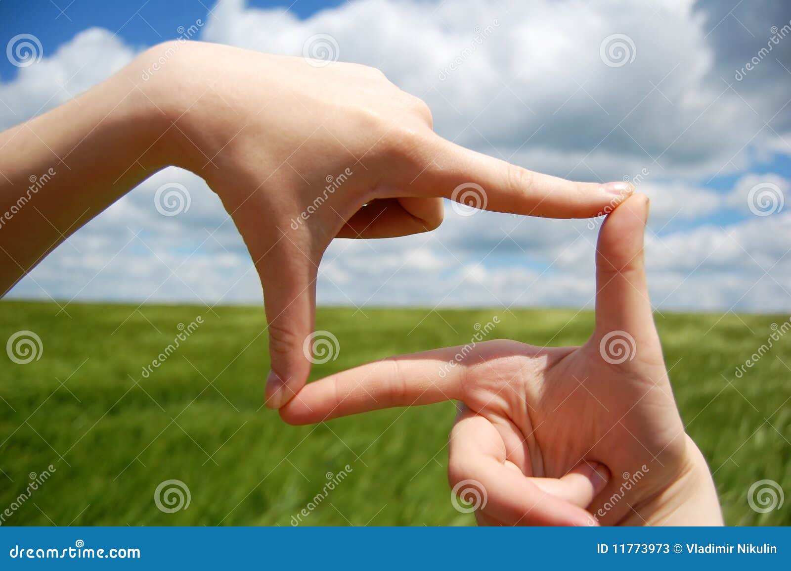 View at Field through Hand Frame Stock Image - Image of nature, look ...