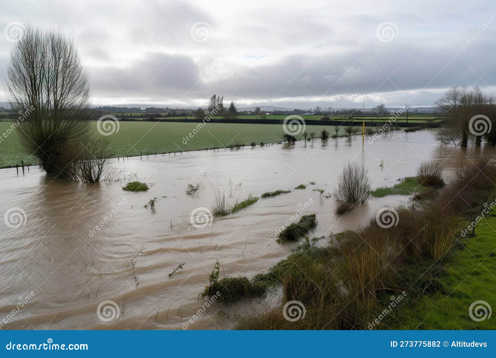 View of Field, with River Overflowing Its Banks and Flooding the Land ... View of Field, with River Overflowing Its Banks and Flooding the Land ...