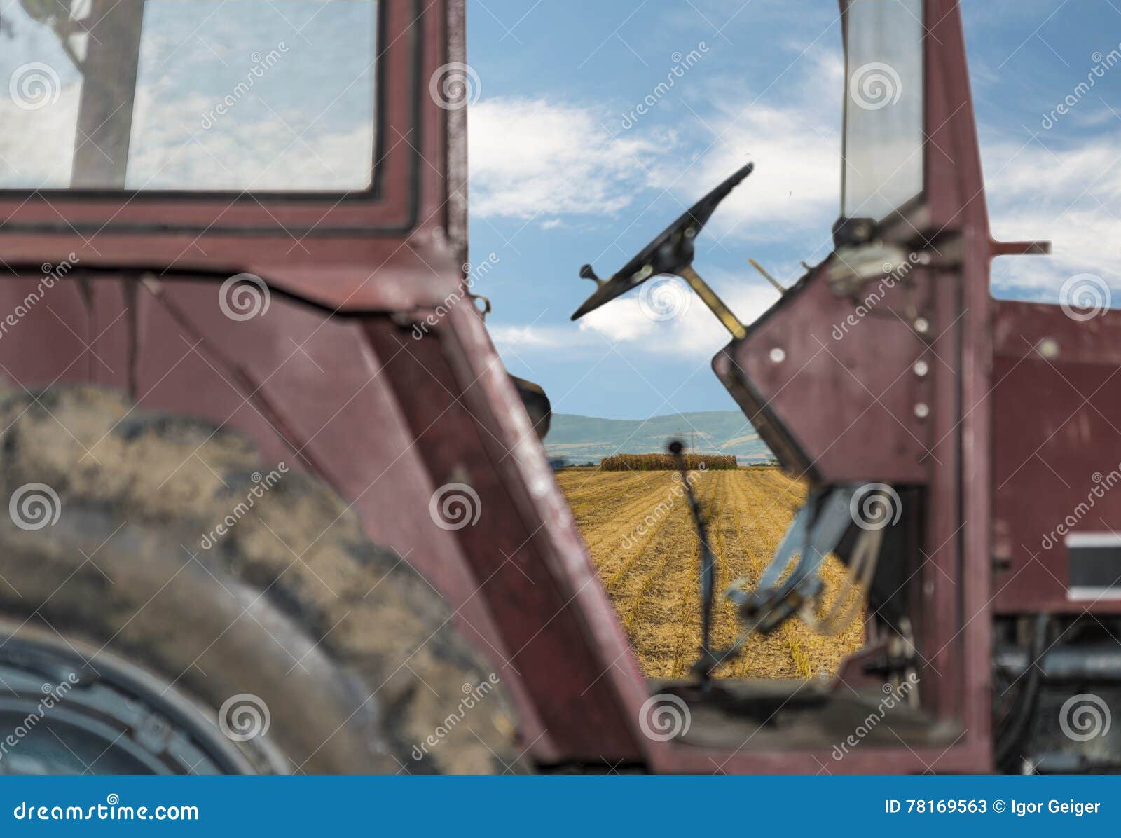 View of the Field through the Tractor Stock Image - Image of machinery ...